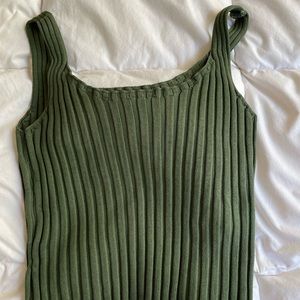 Tops | Green Ribbed Tank | Poshmark